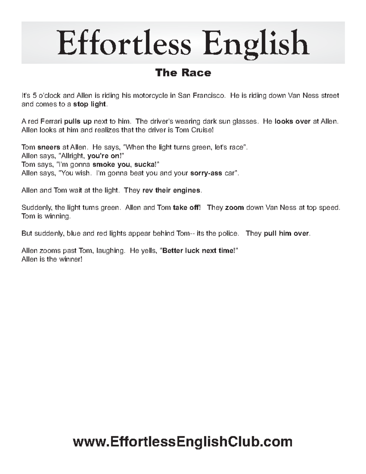 1.08 The Race Text - 1.08 The Race Text - Effortless English It's 5 o ...