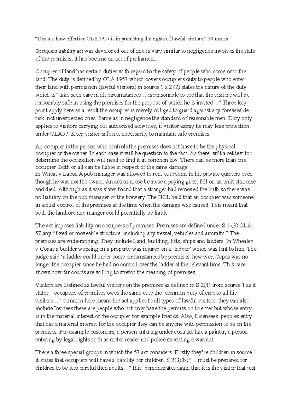 Effectiveness of OLA 1957 - “Discuss how effective OLA 1957 is in ...