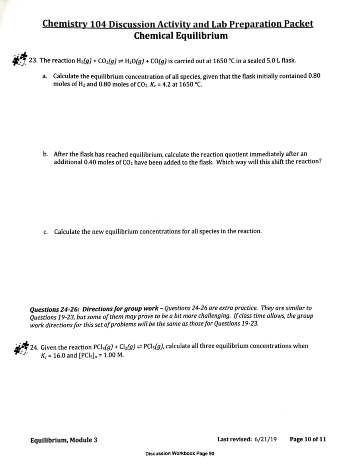 Module 3: Chemical Equilibrium - Chemistry 104 Discussion Activity and ...