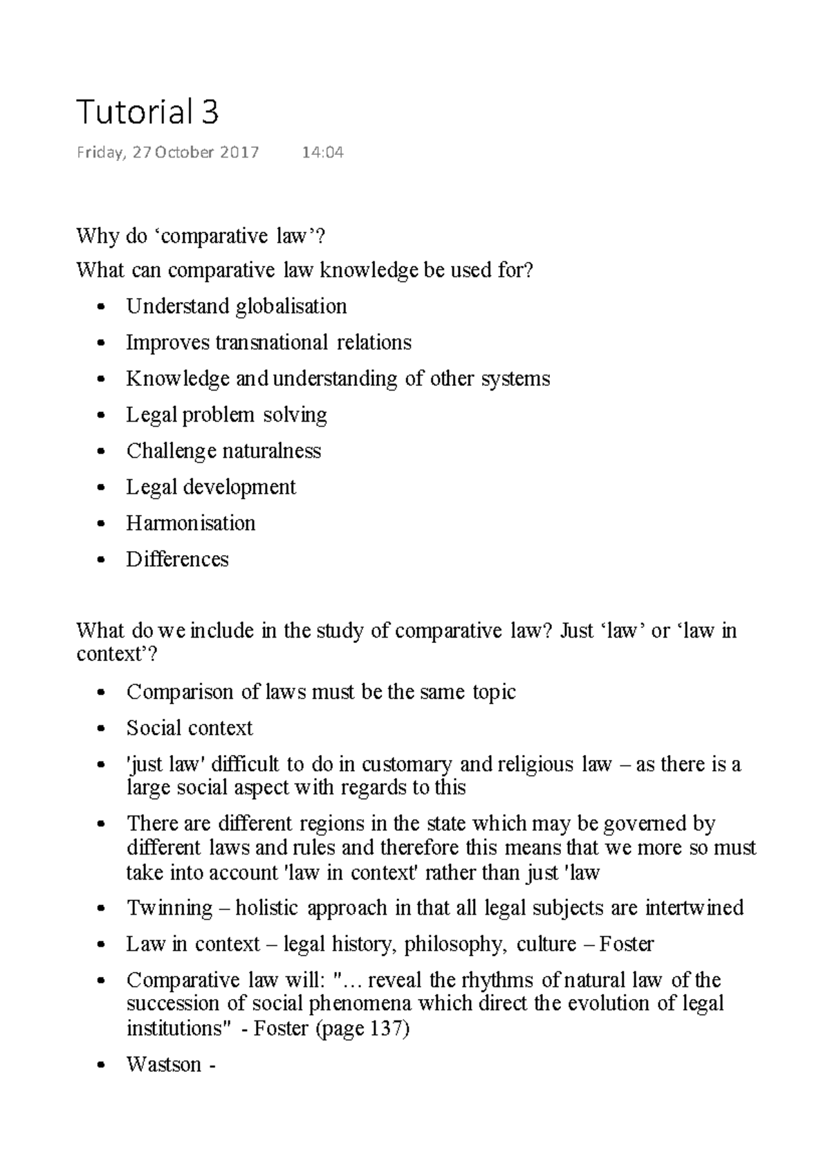 Legal systems Tutorial 3 - Why do ‘comparative law’? What can ...