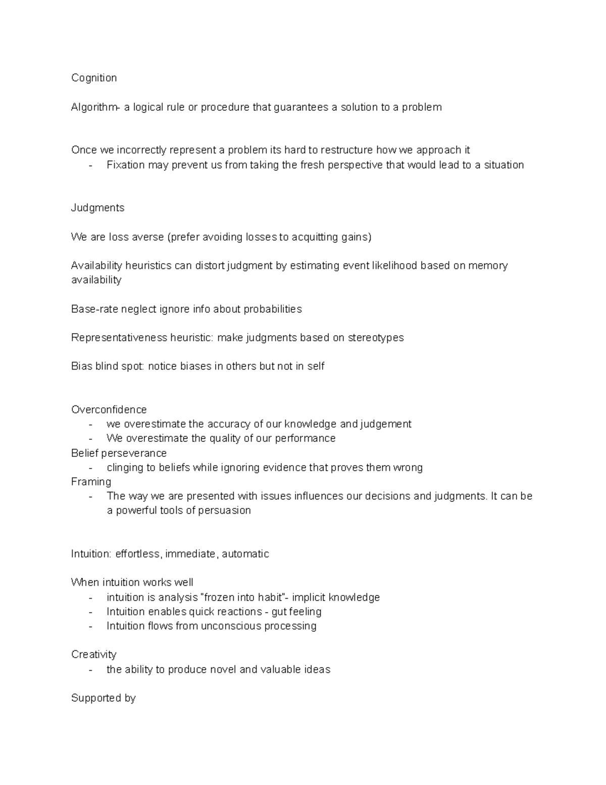 October 6th Psych Notes - Cognition Algorithm- a logical rule or ...
