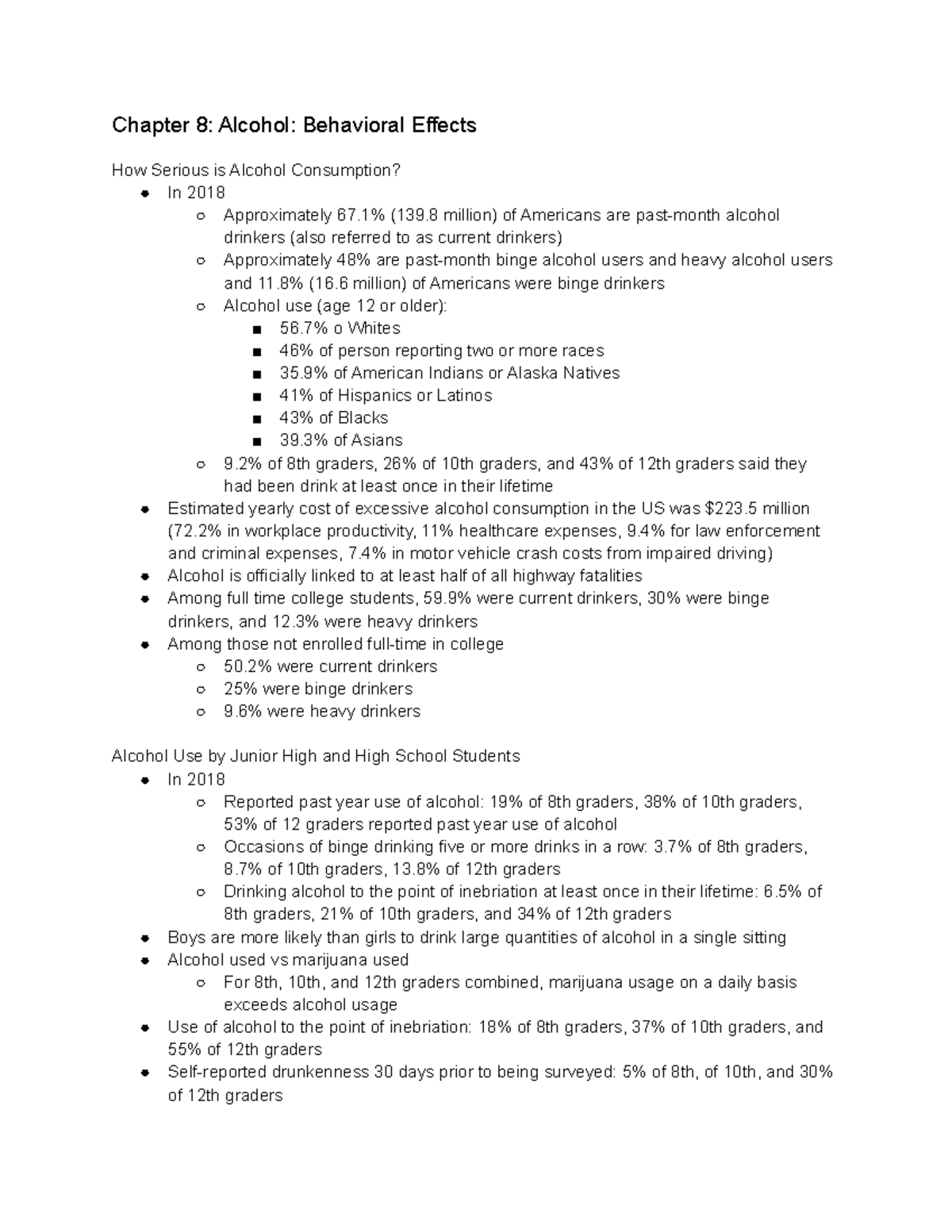 Ch 8 - Chapter 8 Notes: Alcohol: Behavioral Effects - Chapter 8 ...