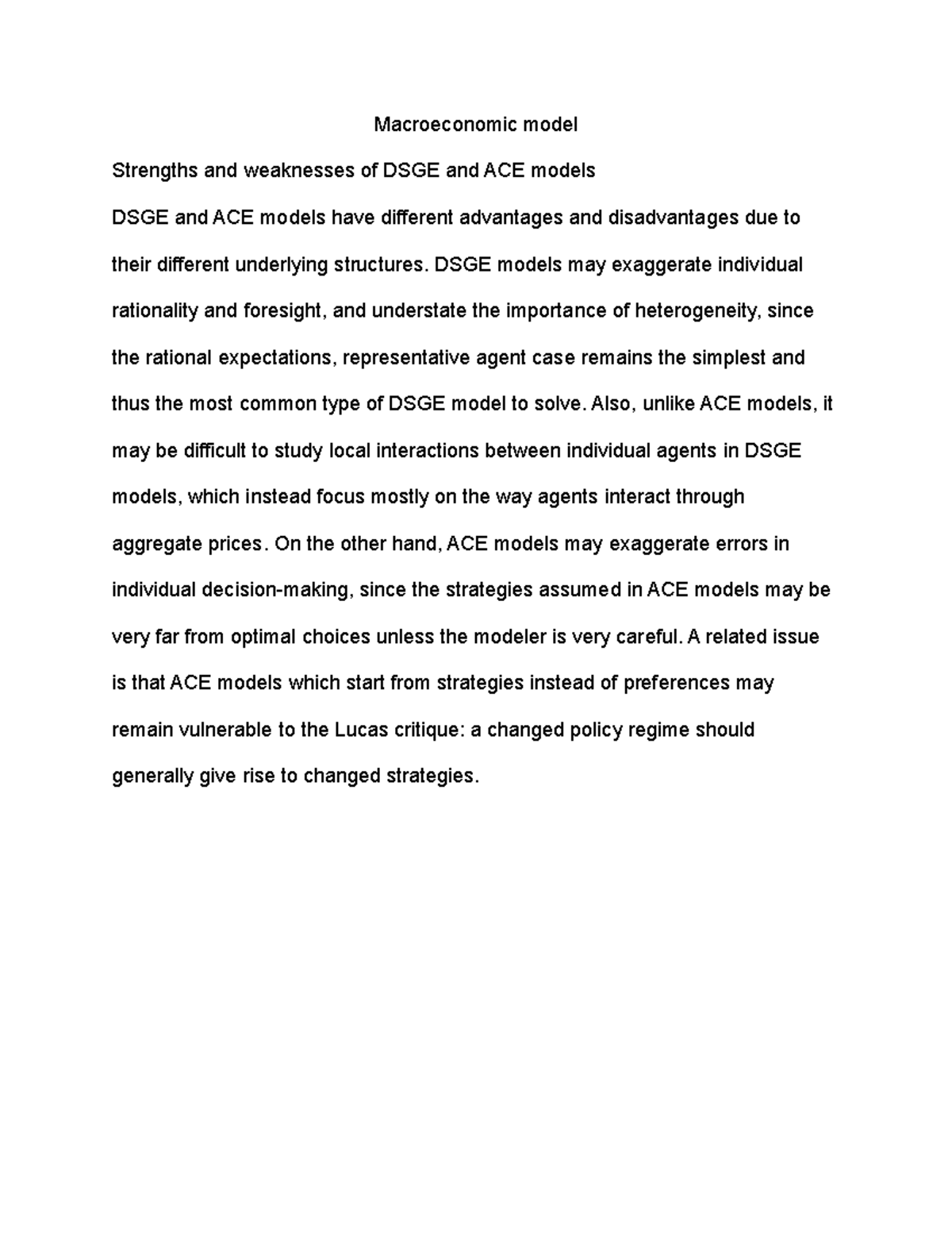 Macro econ omic model 4 - notes - Macroeconomic model Strengths and ...
