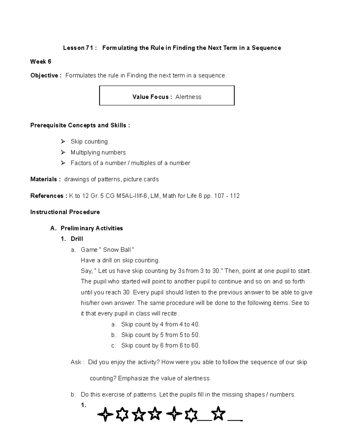 Q3 Lesson 71 TG - device - Lesson 71 : Formulating the Rule in Finding the Next Term in a ...