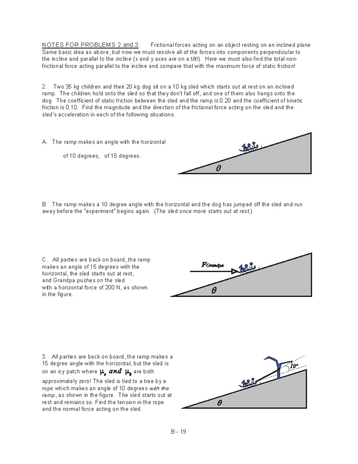 App B B19 Inclined Planes With Friction - B - 19 NOTES FOR PROBLEMS 2 ...