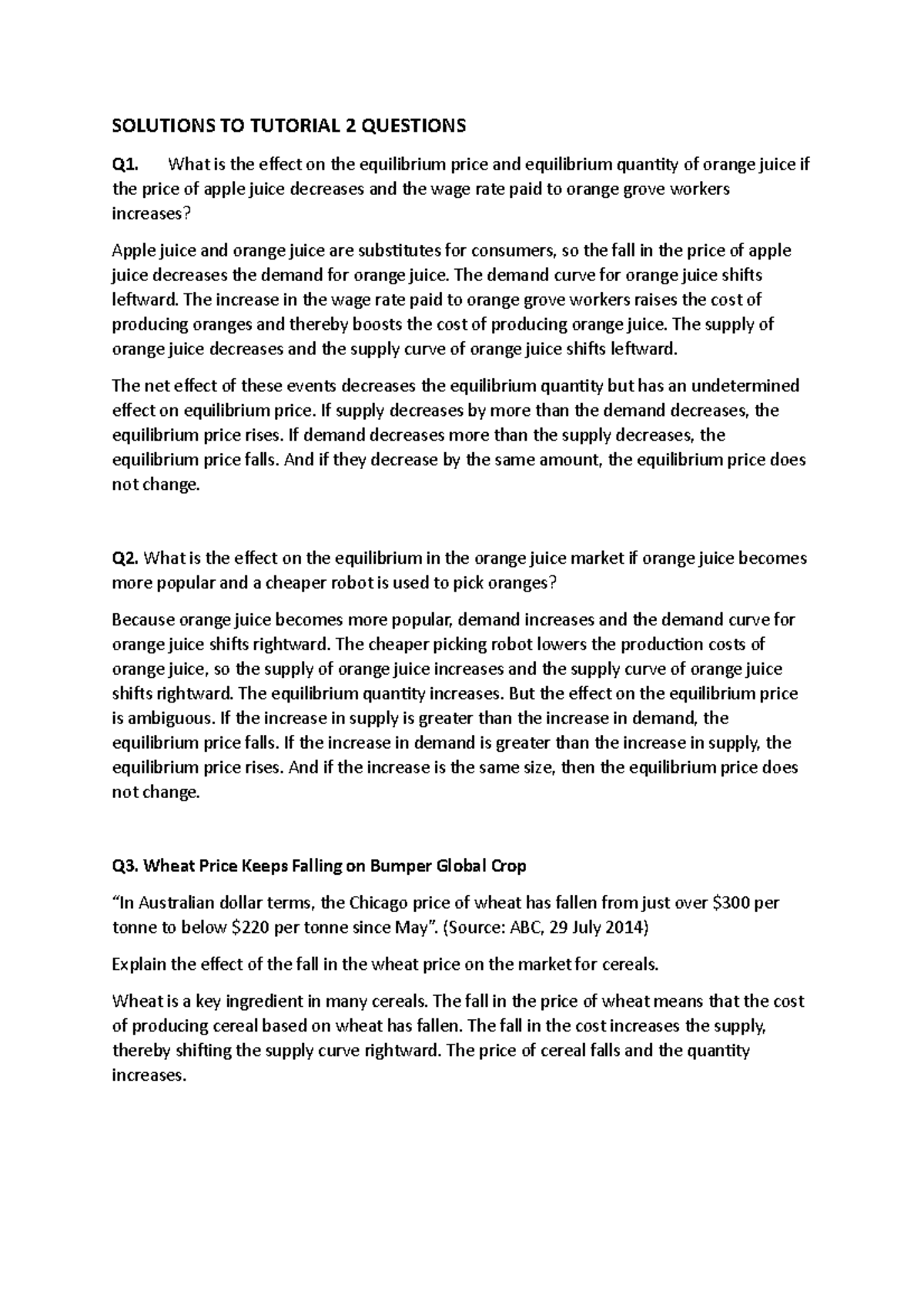 Solutions TO Tutorial 2 Questions - SOLUTIONS TO TUTORIAL 2 QUESTIONS ...