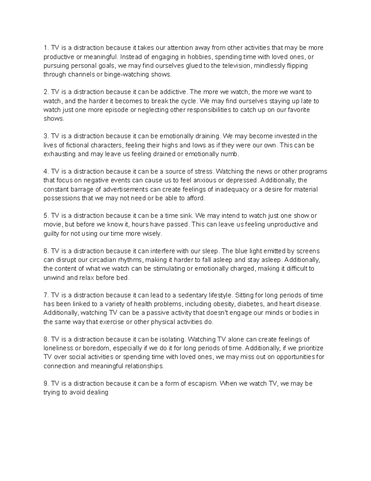 Tv distraction - it was good to learn about - TV is a distraction ...