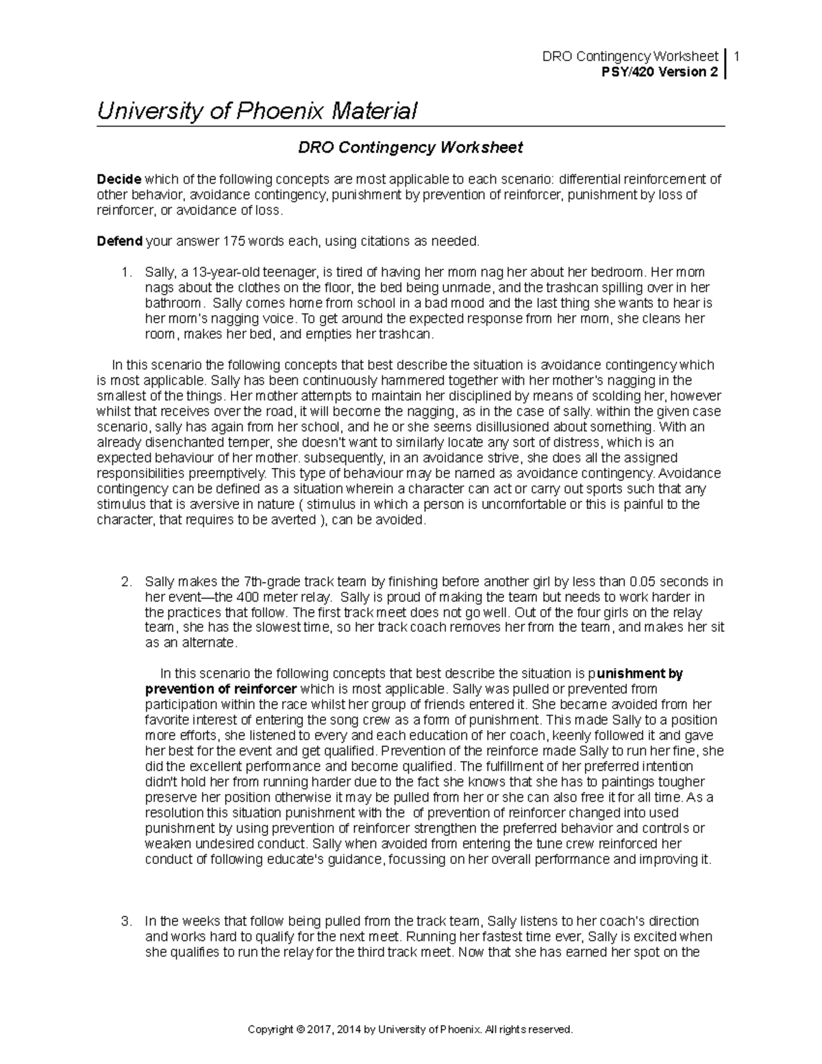 PSY420r2 DRO Worksheet - DRO Contingency Worksheet PSY/420 Version 2 1 ...