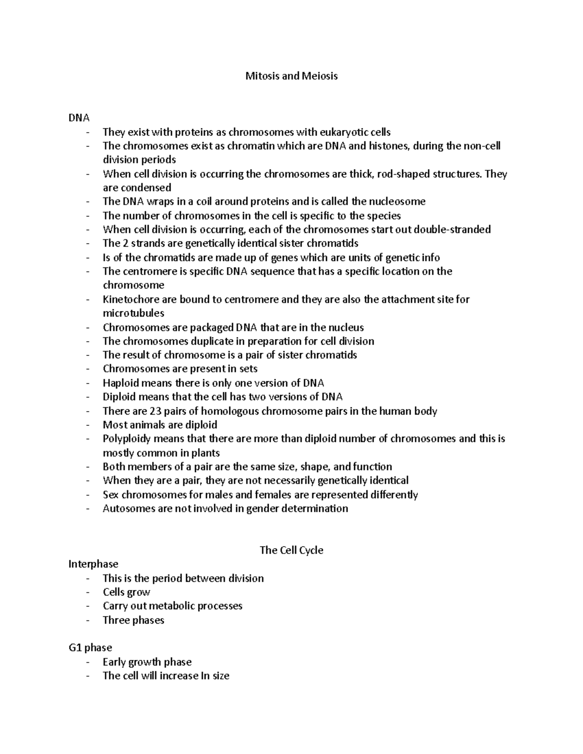 Mitosis and Meiosis - notes from exam 2 - Mitosis and Meiosis DNA They ...