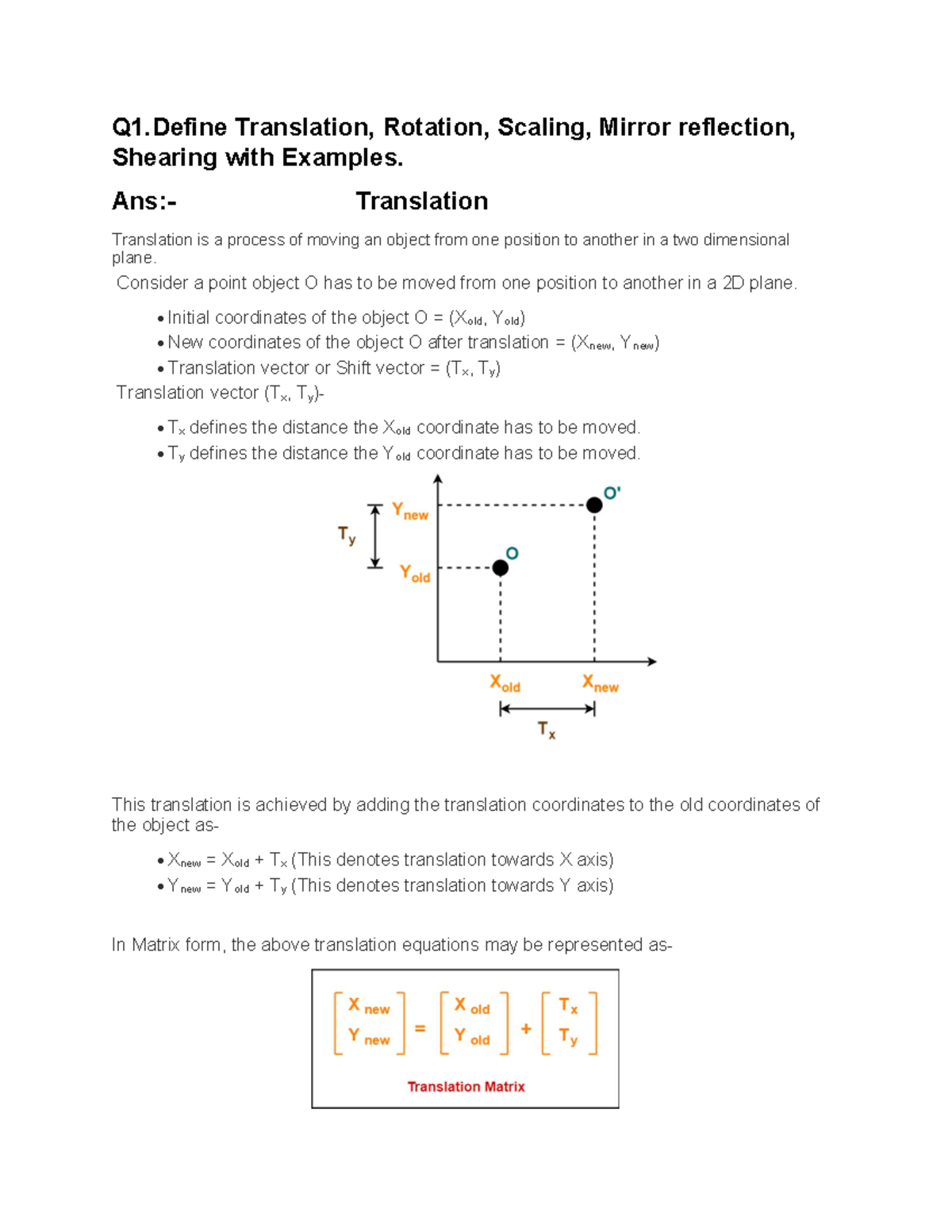 how to sell any - Q1 Translation, Rotation, Scaling, Mirror reflection ...