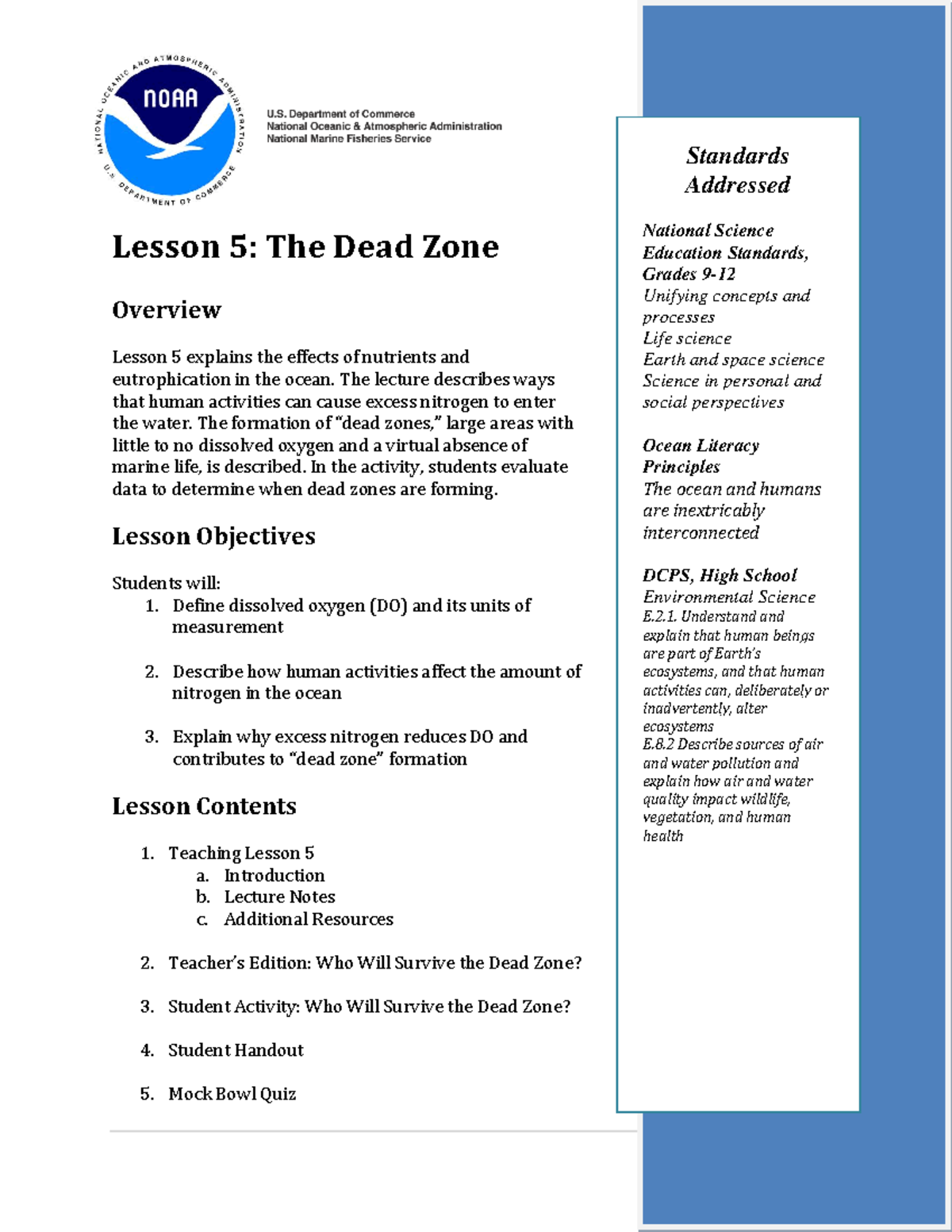 5-dead-zone - curs ocean - Lesson 5: The Dead Zone Overview Lesson 5 ...