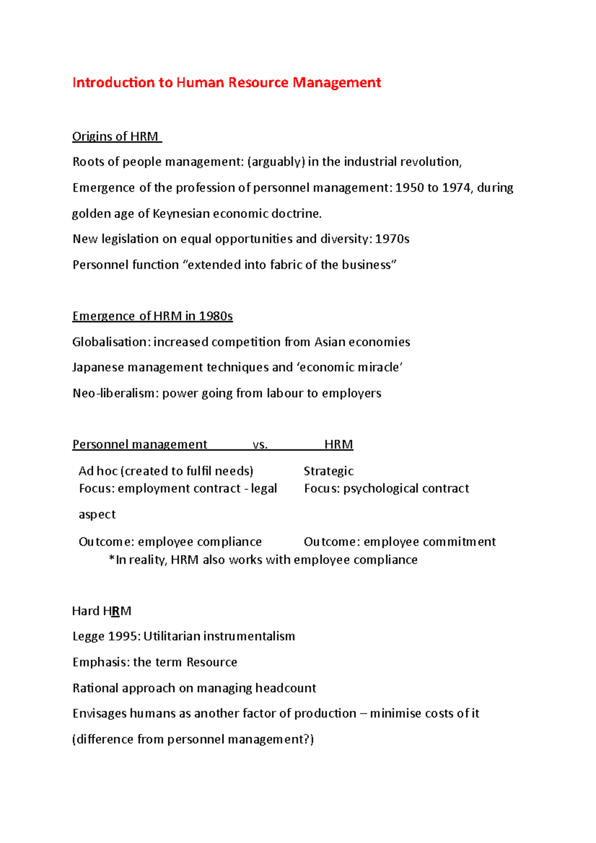 Human Resource Management - Summary - HRM2 - Introduction to Human ...