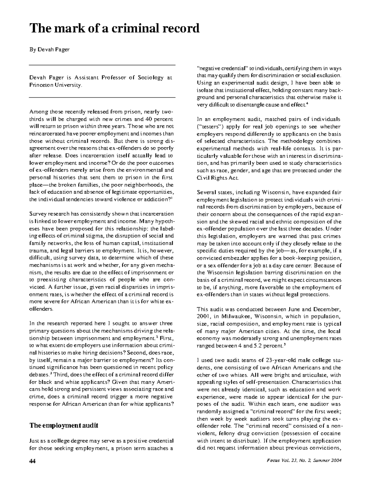 Pager Mark of Criminal Record brief - 44 The mark of a criminal record ...