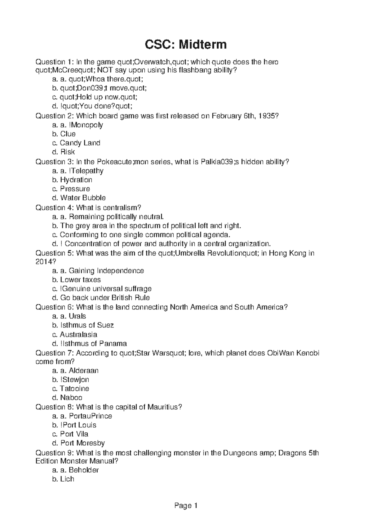 CSC257 Lecture 3 - CSC: Midterm Question 1: In the game quot;Overwatch ...