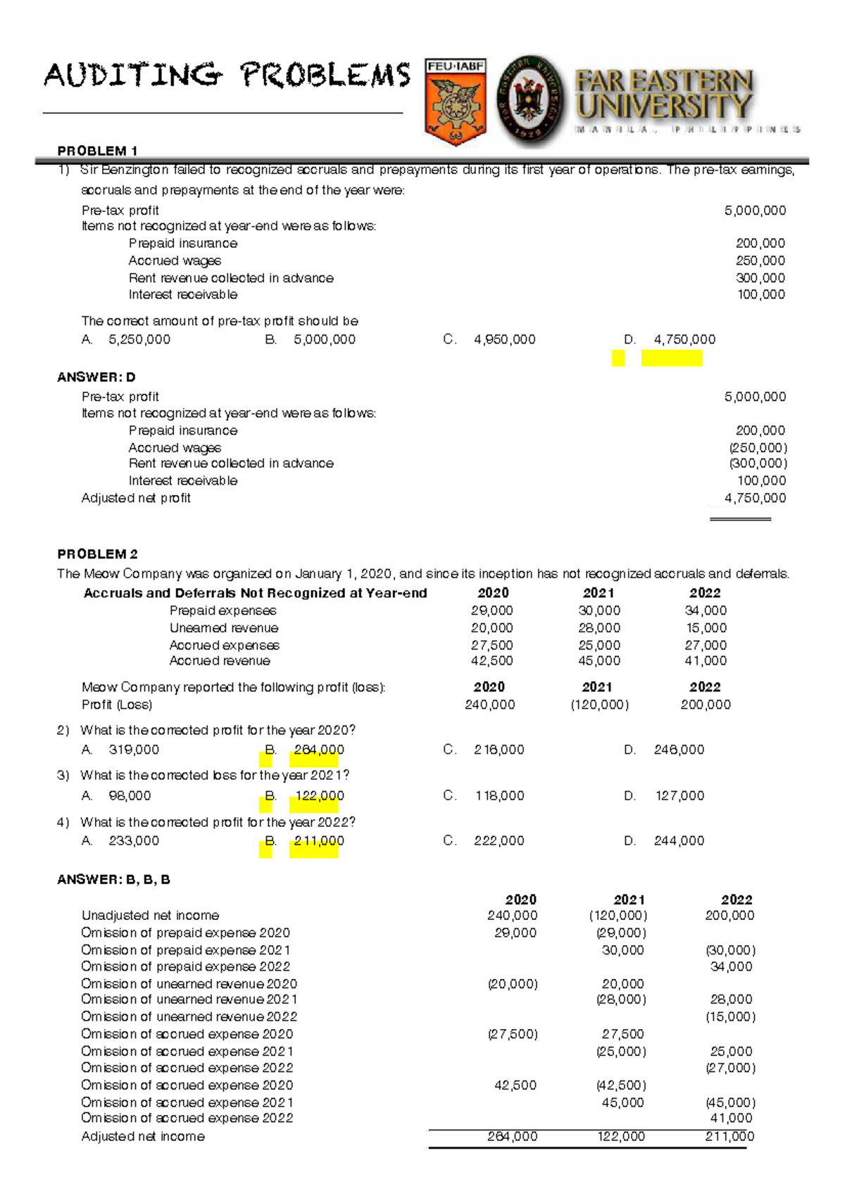 Ho1 errors w complete solutions - ! AUDITING PROBLEMS PROBLEM 1 Sir Benzington failed to ...