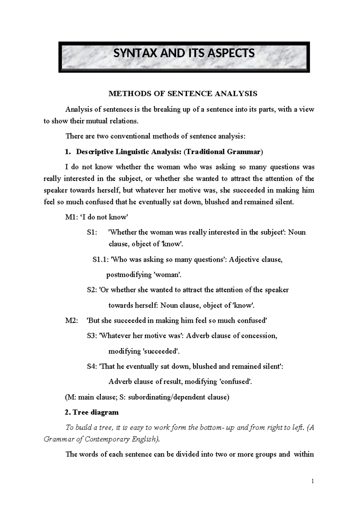Sentence Analysis (9-23) - SYNTAX AND ITS ASPECTS METHODS OF SENTENCE ...