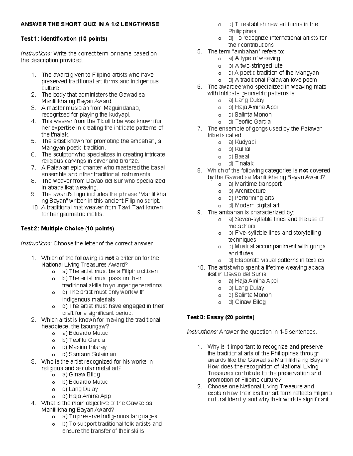 Contemporary QUIZ About National Treasurers - ANSWER THE SHORT QUIZ IN ...