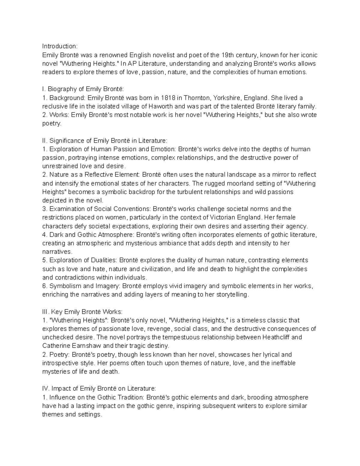 Emily Bronte in AP Literature - Introduction: Emily Brontë was a ...