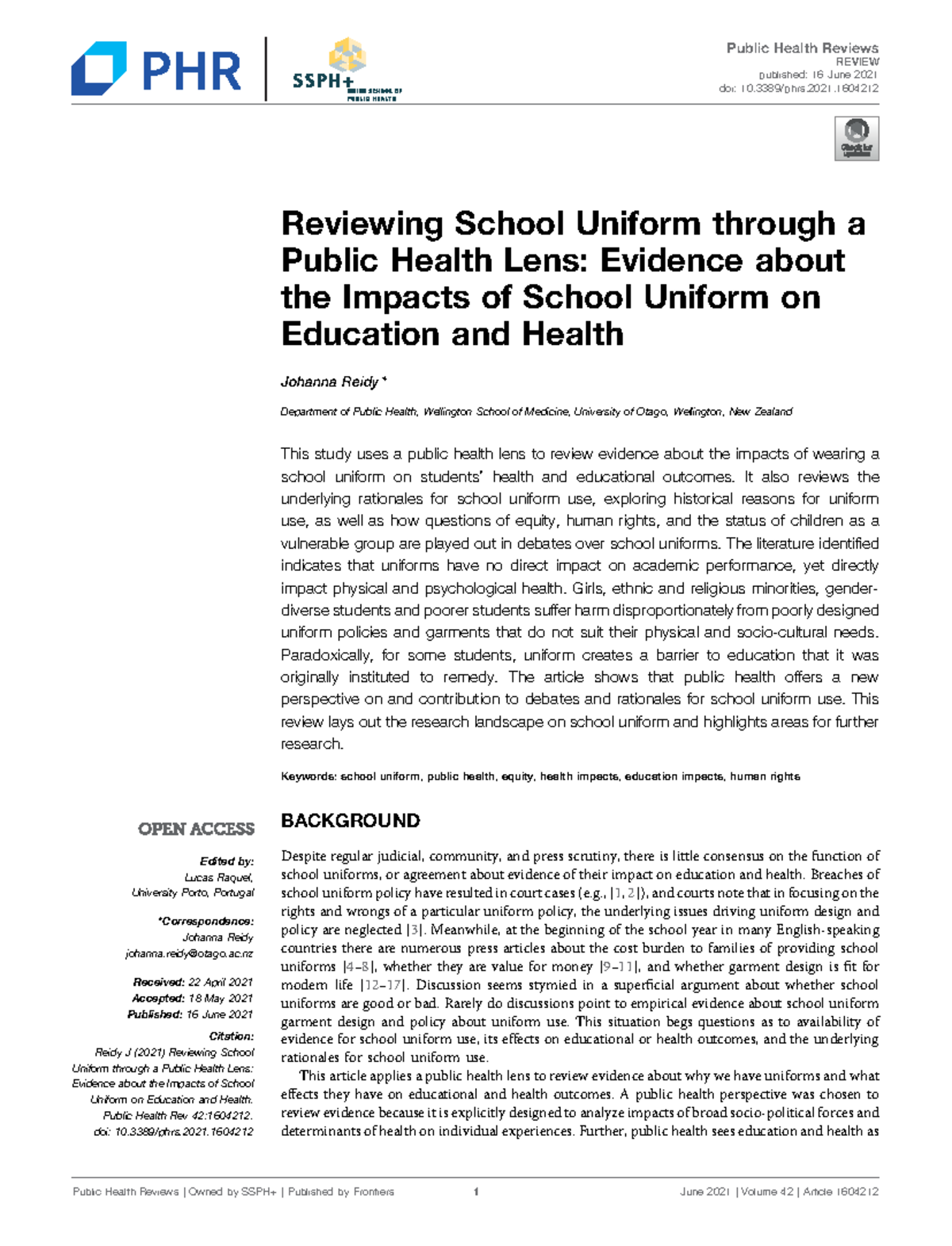 Sample Scholarly Article #2 - Reviewing School Uniform through a Public ...