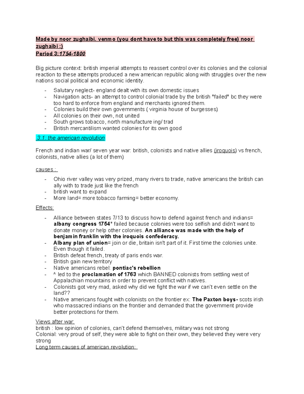 Apush exam review copy - Made by noor zughaibi. venmo (you dont have to ...