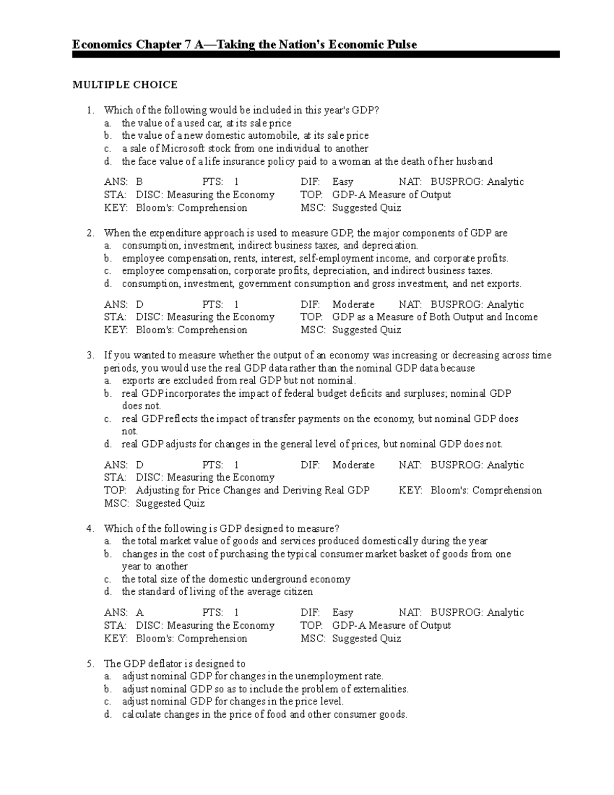 Macroecon GDP Test Questions - Economics Chapter 7 A—Taking the Nation ...