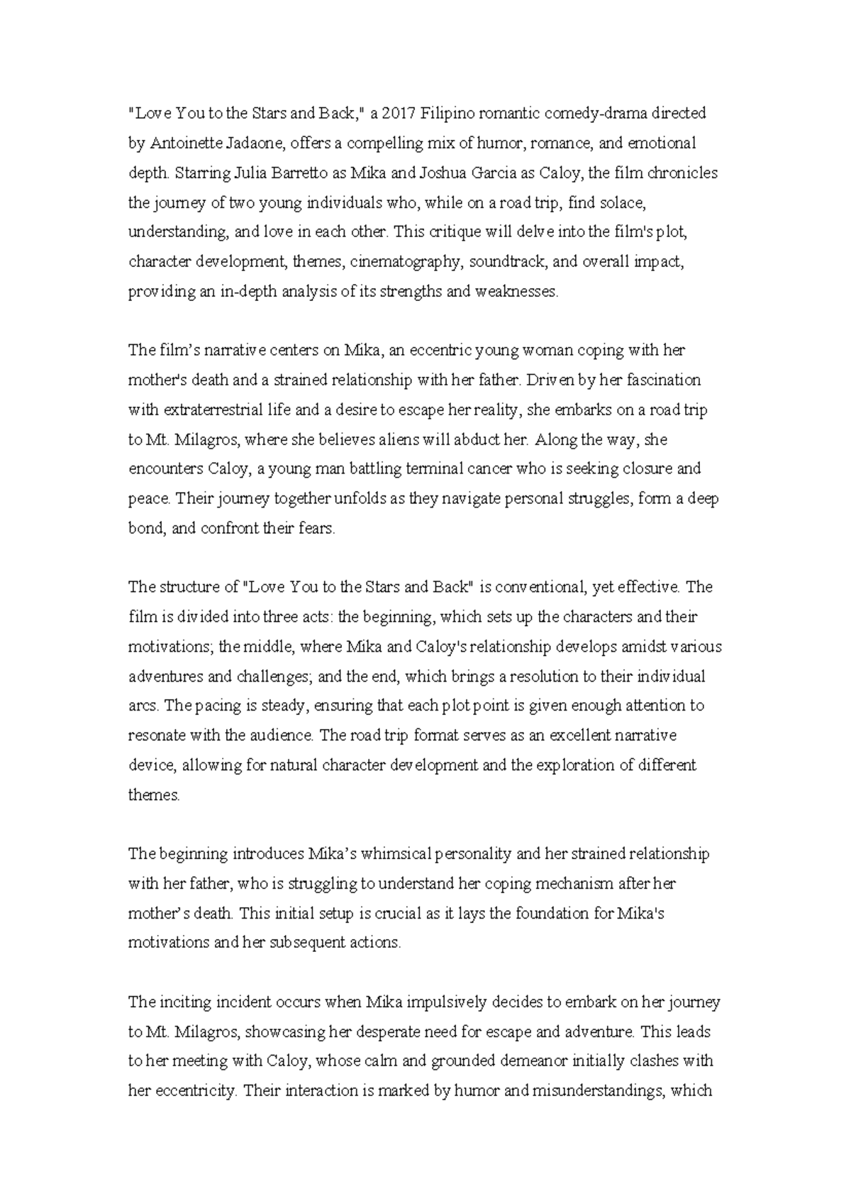 Critique paperrrrr - "Love You to the Stars and Back," a 2017 Filipino ...