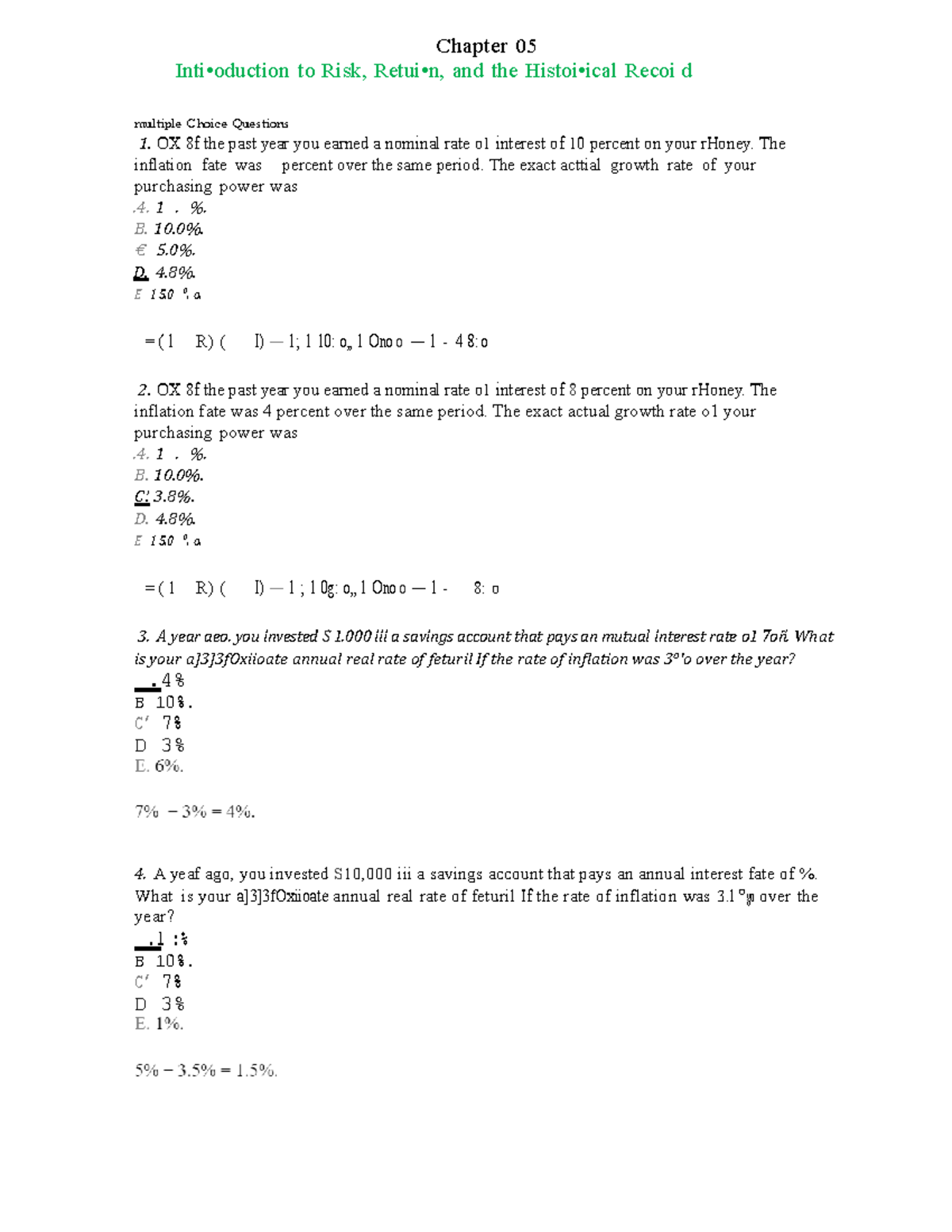 Ch05 Introduction to Risk Return and the Historical Rec - Chapter 05 Inti•oduction to Risk ...