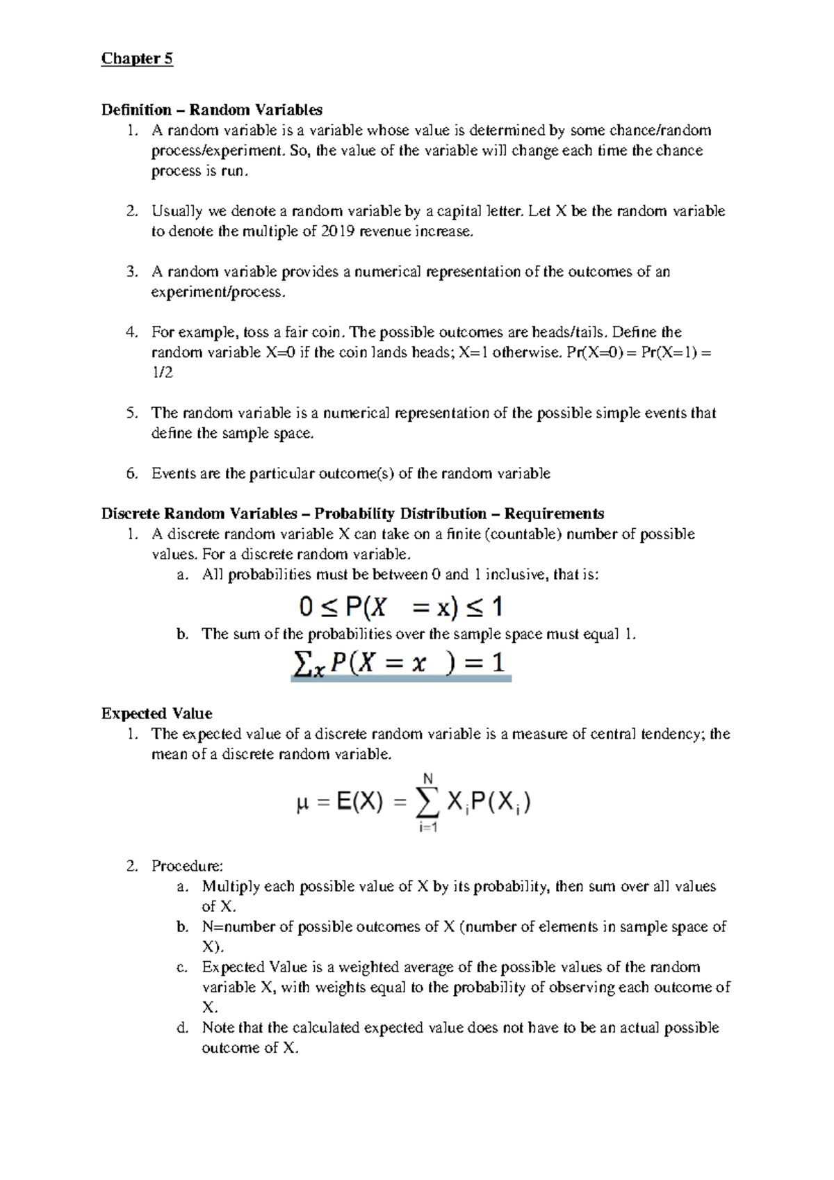 Chapter 5 busn1001 anu - Definition – Random Variables 1 random variable is a variable whose ...