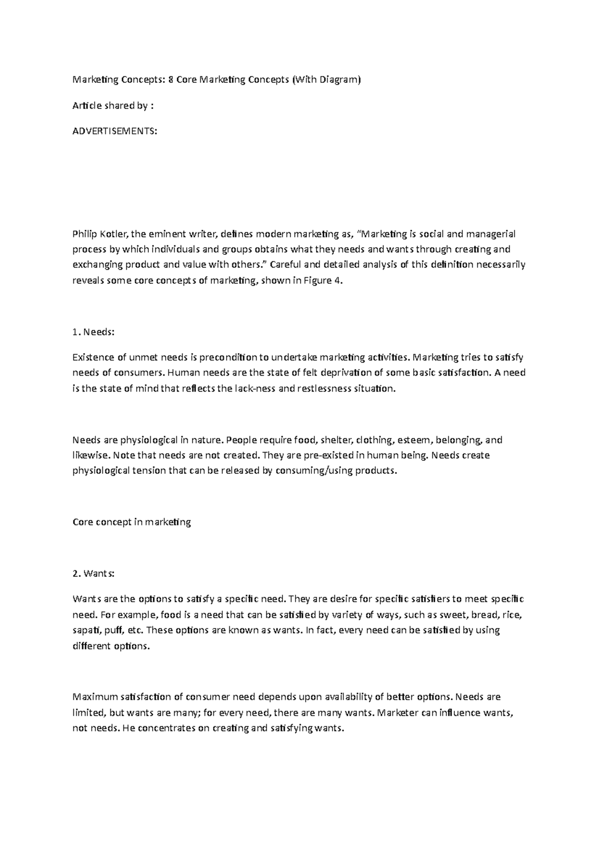 Marketing Concepts - ” Careful and detailed analysis of this definition ...