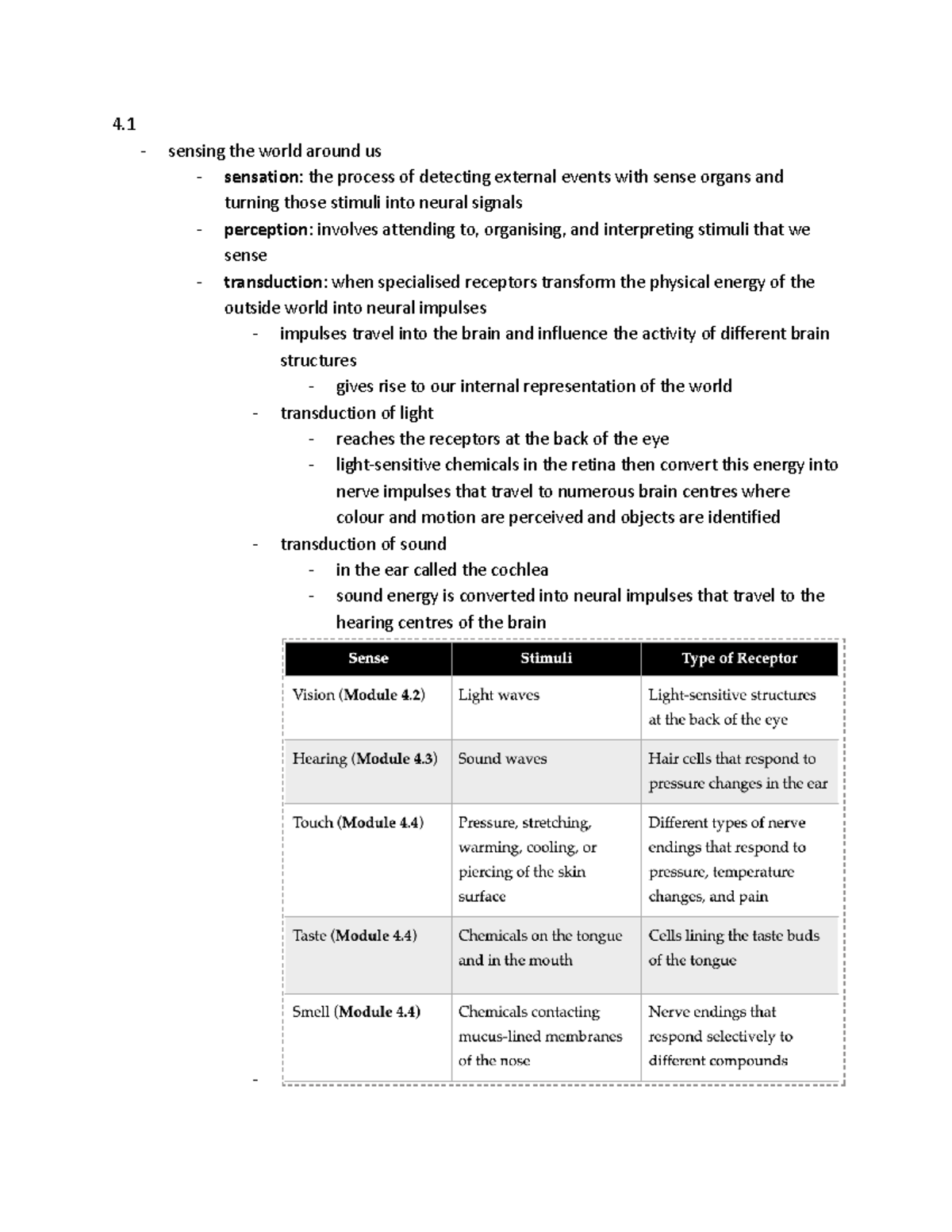 Week 3 Psychology Notes - 4. sensing the world around us sensation ...