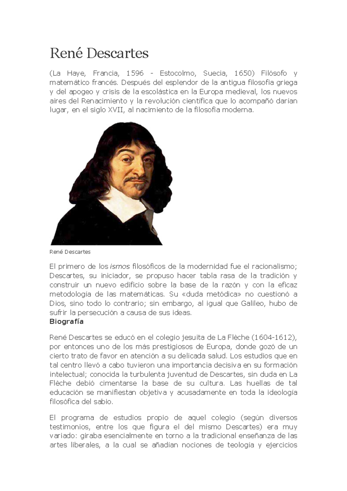 Biografia De René Descartes Resumo - BINKEDU