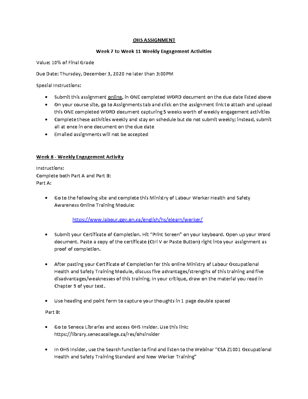 OHS Weekly Engagement Activities Assignment Week 8 - OHS ASSIGNMENT ...
