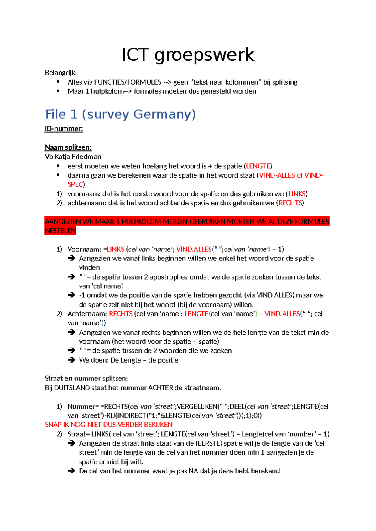 Excel functiebeschrijving - ICT groepswerk Belangrijk: Alles via ...