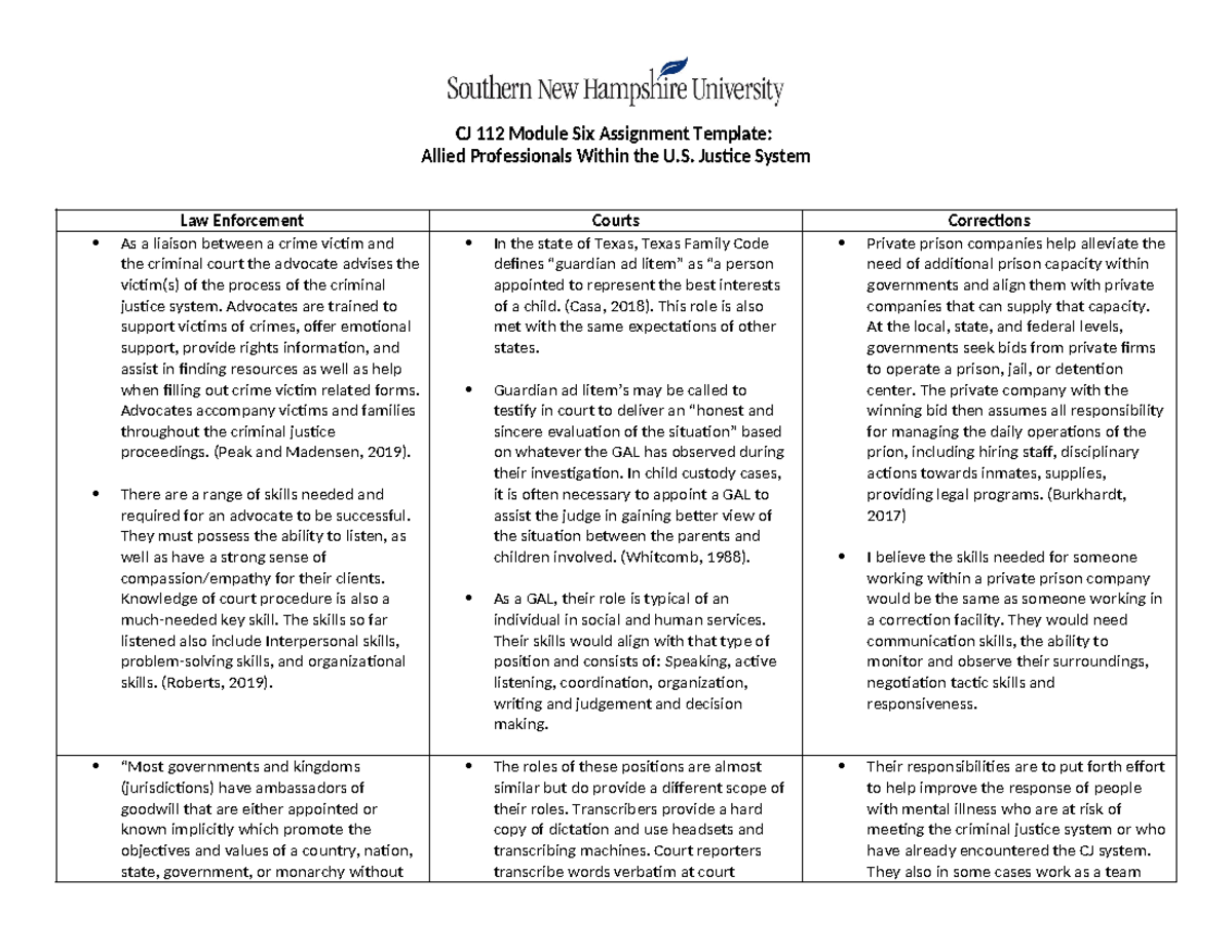 CJ 112 6-2 Module Six Assignment - Justice System Law Enforcement ...