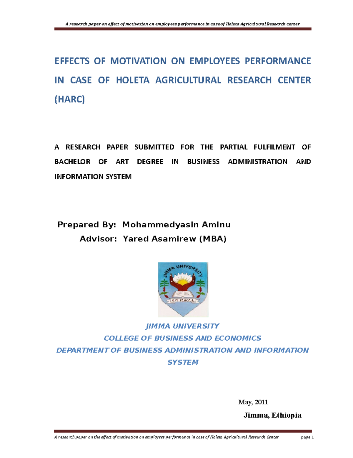 Effects OF Motivation ON Employees Performance IN CASE OF Holeta ...
