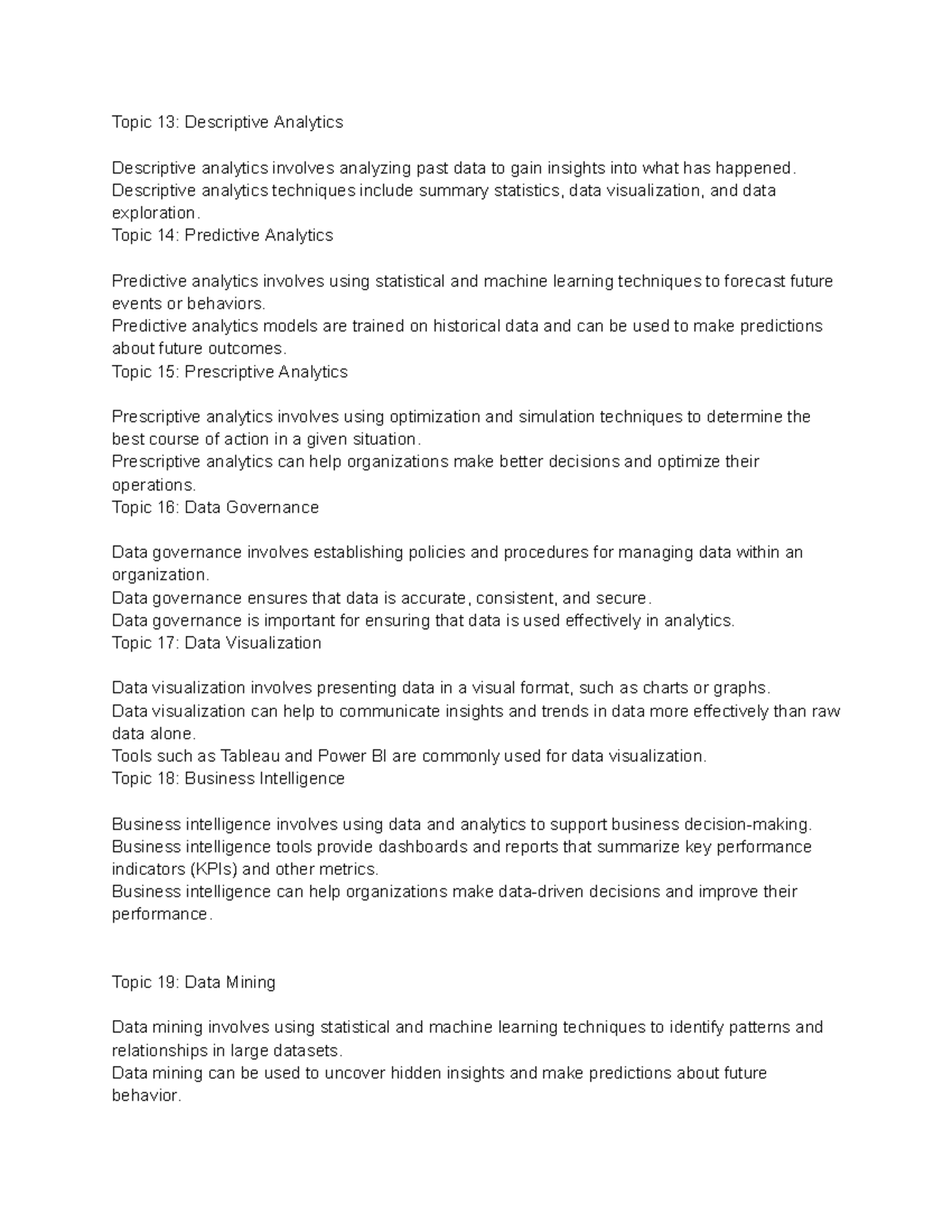 Business Analytics #2 - Lecture notes + Test questions - Topic 13 ...