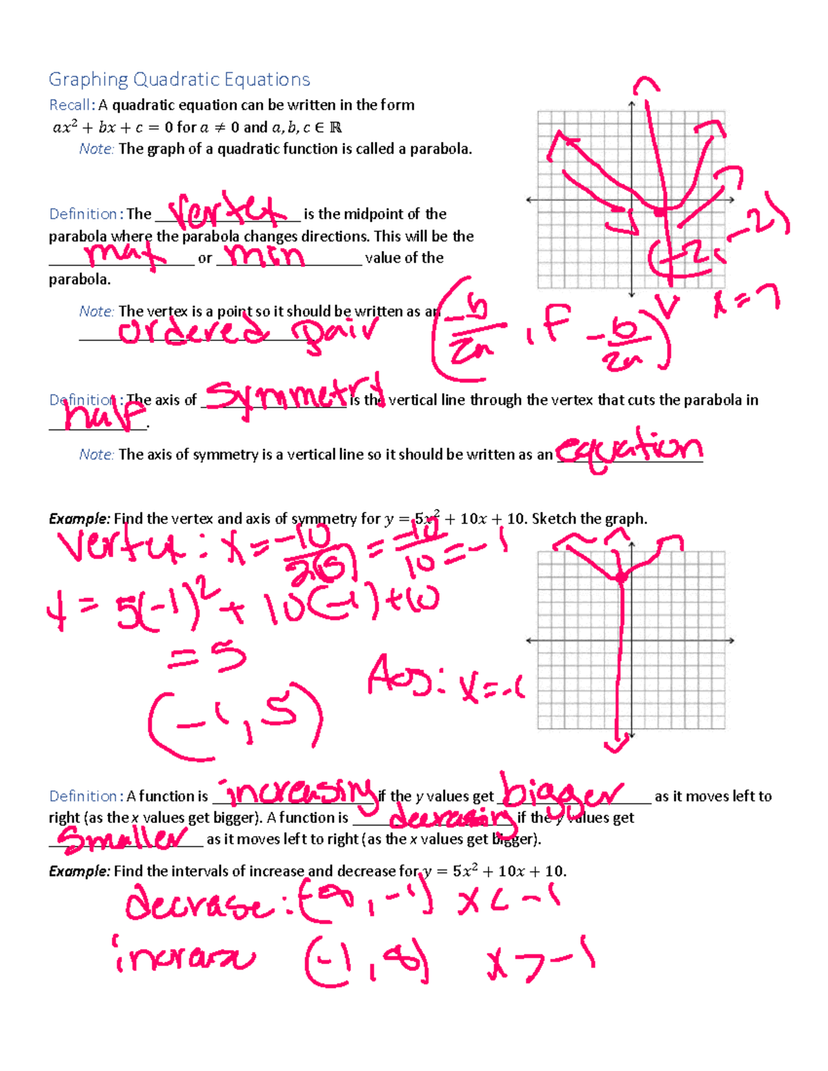 10-2+Graphing+Quadratics+Note+Outlines copy copy copy - Graphing ...