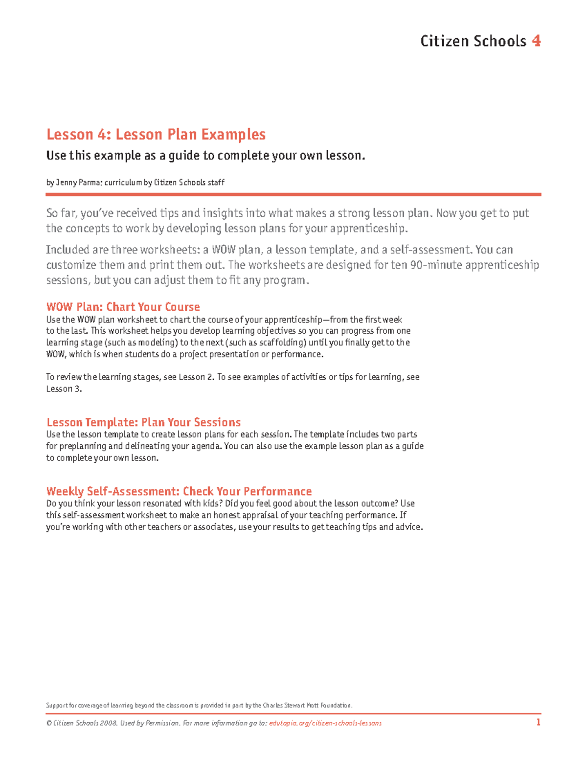 Edutopia-citizenschools-lesson 4 - Support for coverage of learning ...