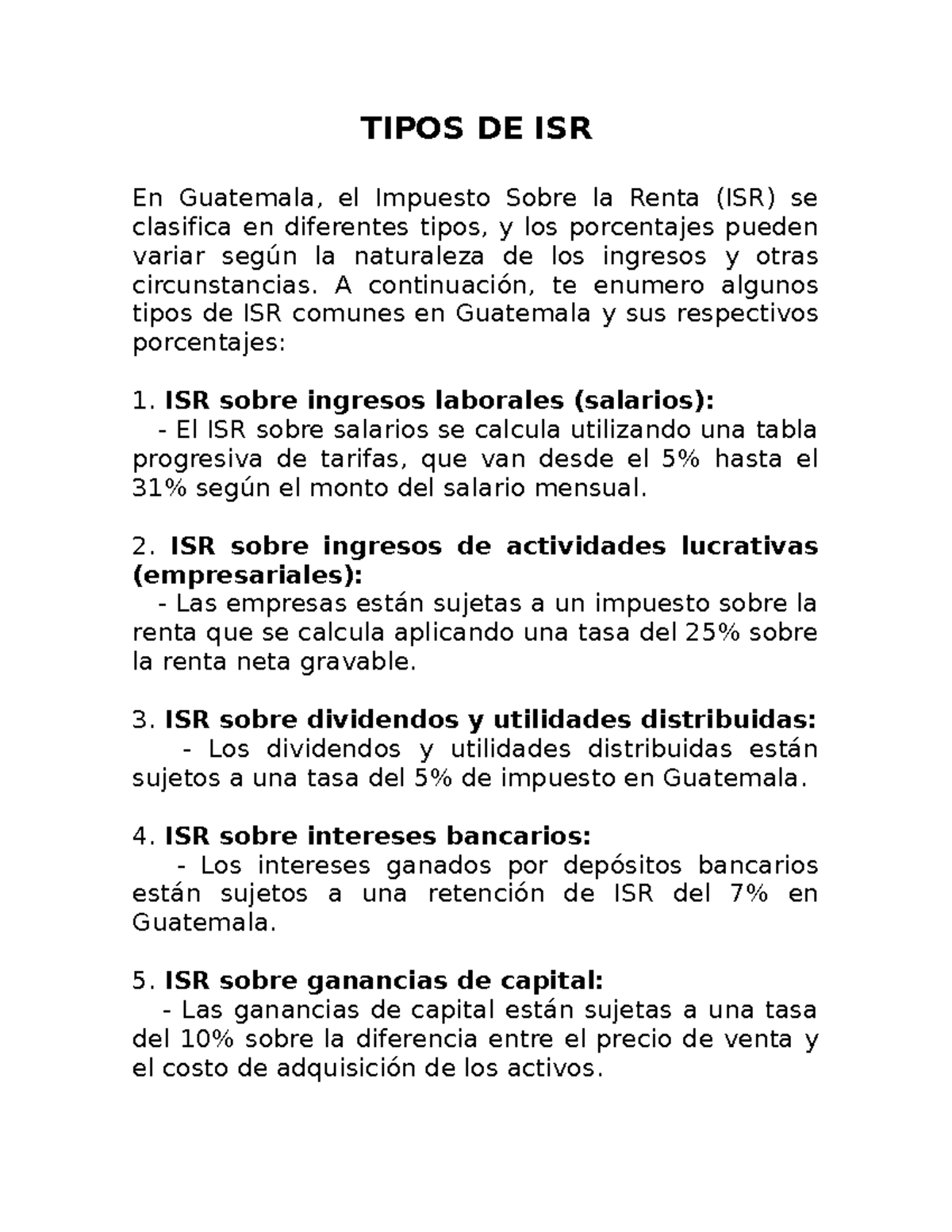 Tipos de ISR (Impuesto sobre la renta) - TIPOS DE ISR En Guatemala, el Impuesto Sobre la Renta ...