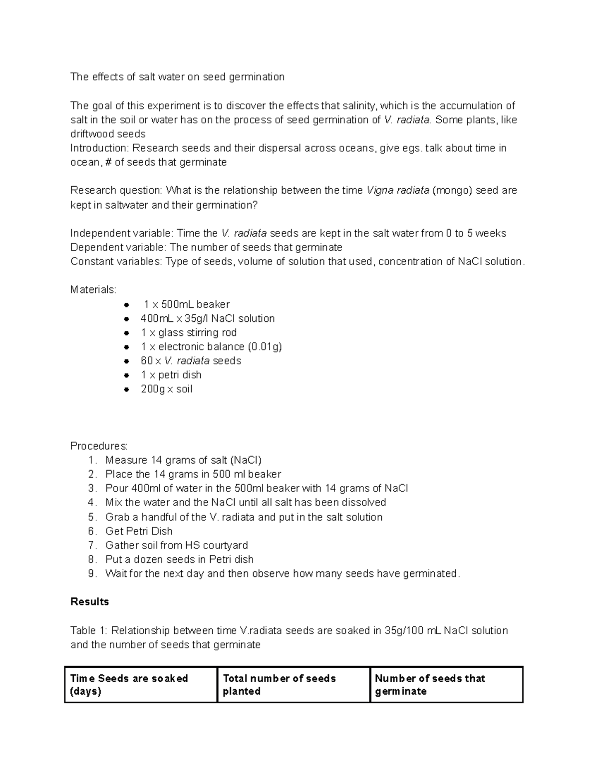 The Effects Of Salt Water On Seed Germination - The effects of salt ...