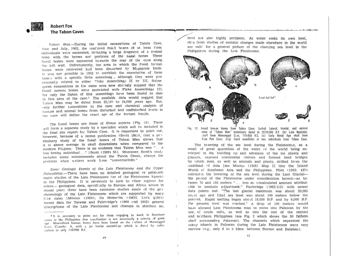 The Tabon Caves - Copy of Readings - t ffi The Clacial advances may ...