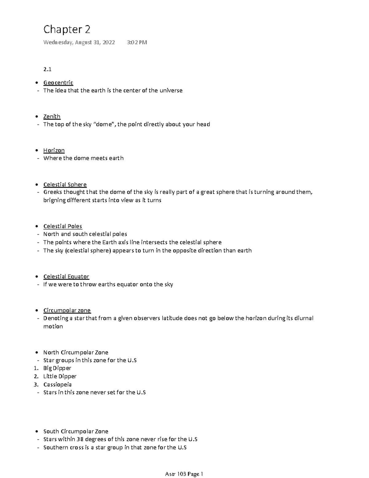 Chapter 2 Celestial Sphere - 2. Geocentric The idea that the earth is ...