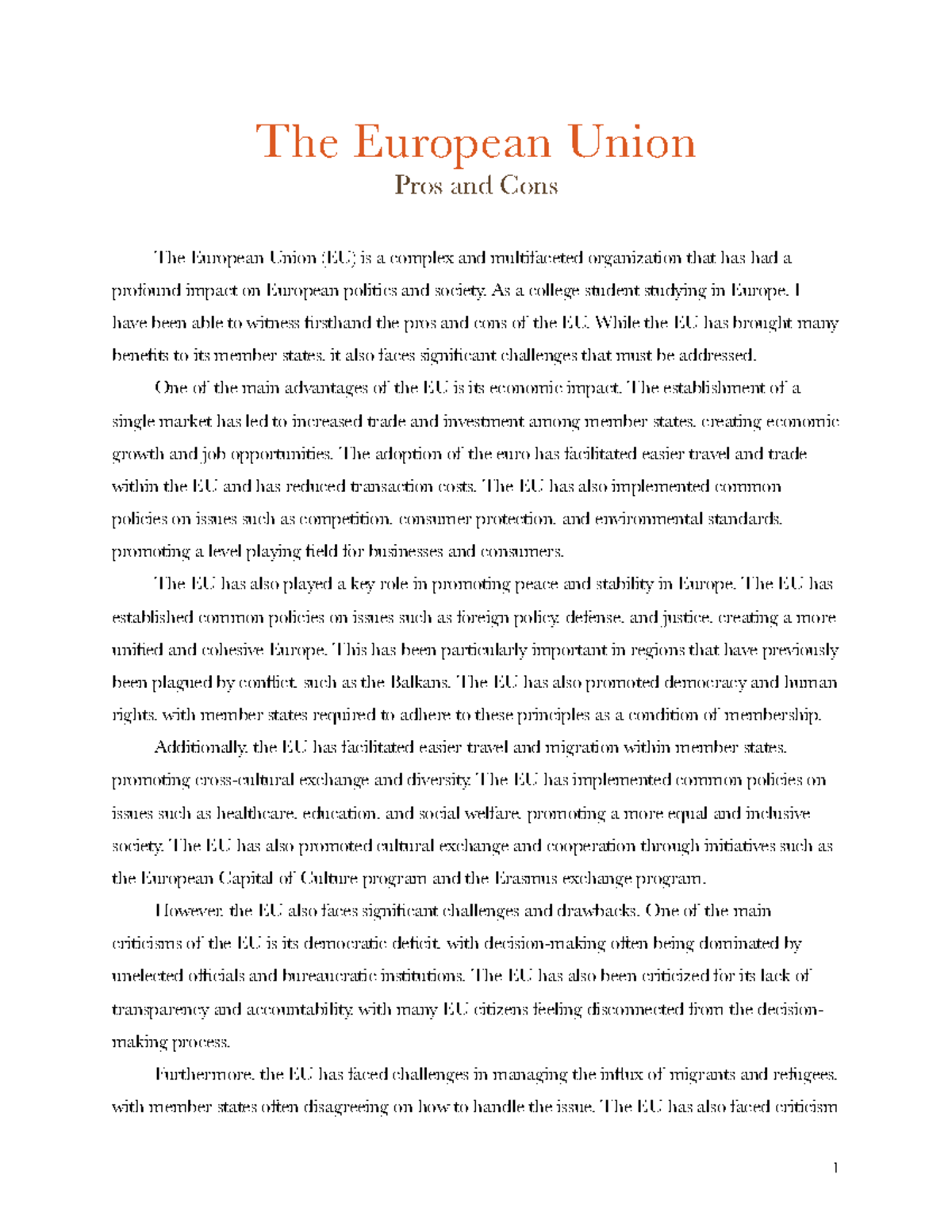 Pros and Cons of the European Union - Studocu