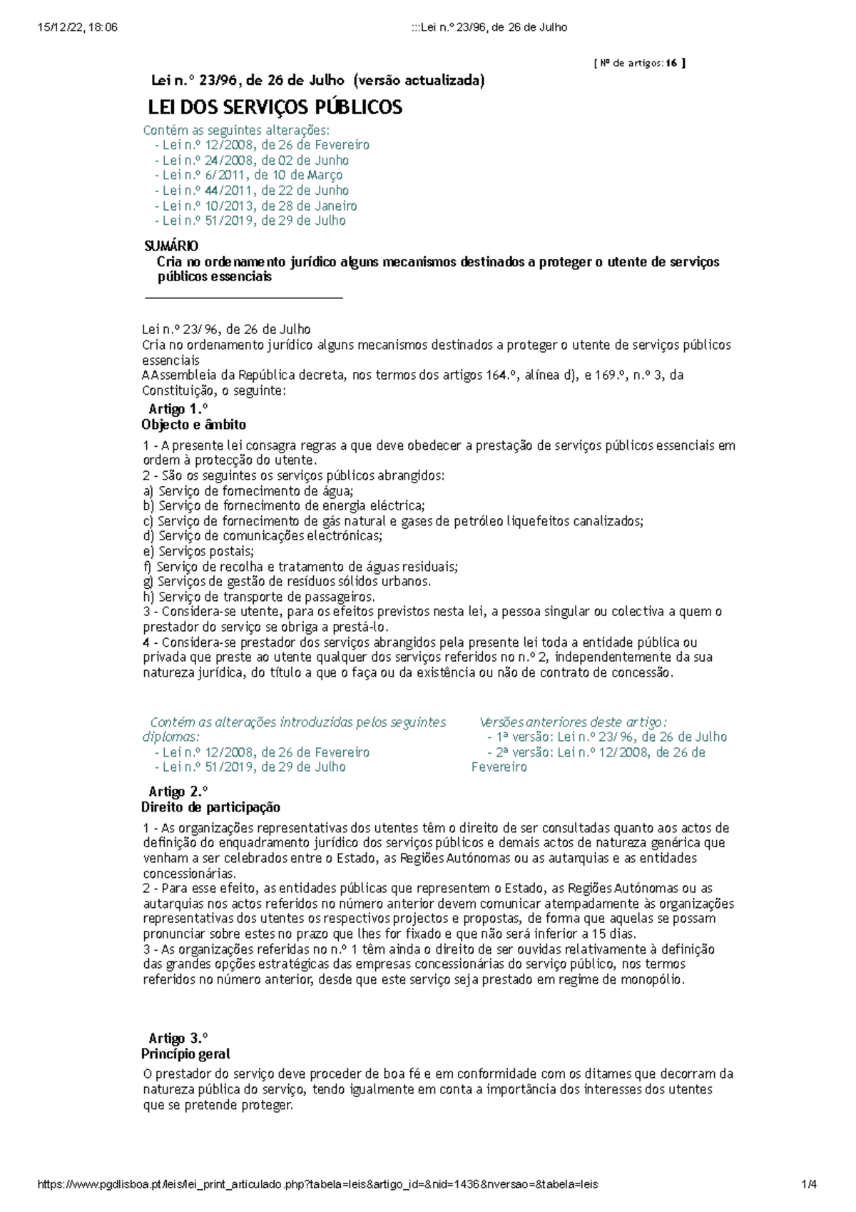 Lei n.º 23 96, de 26 de Julho - [ Nº de artigos:16 ] Lei n.º 23/96, de ...