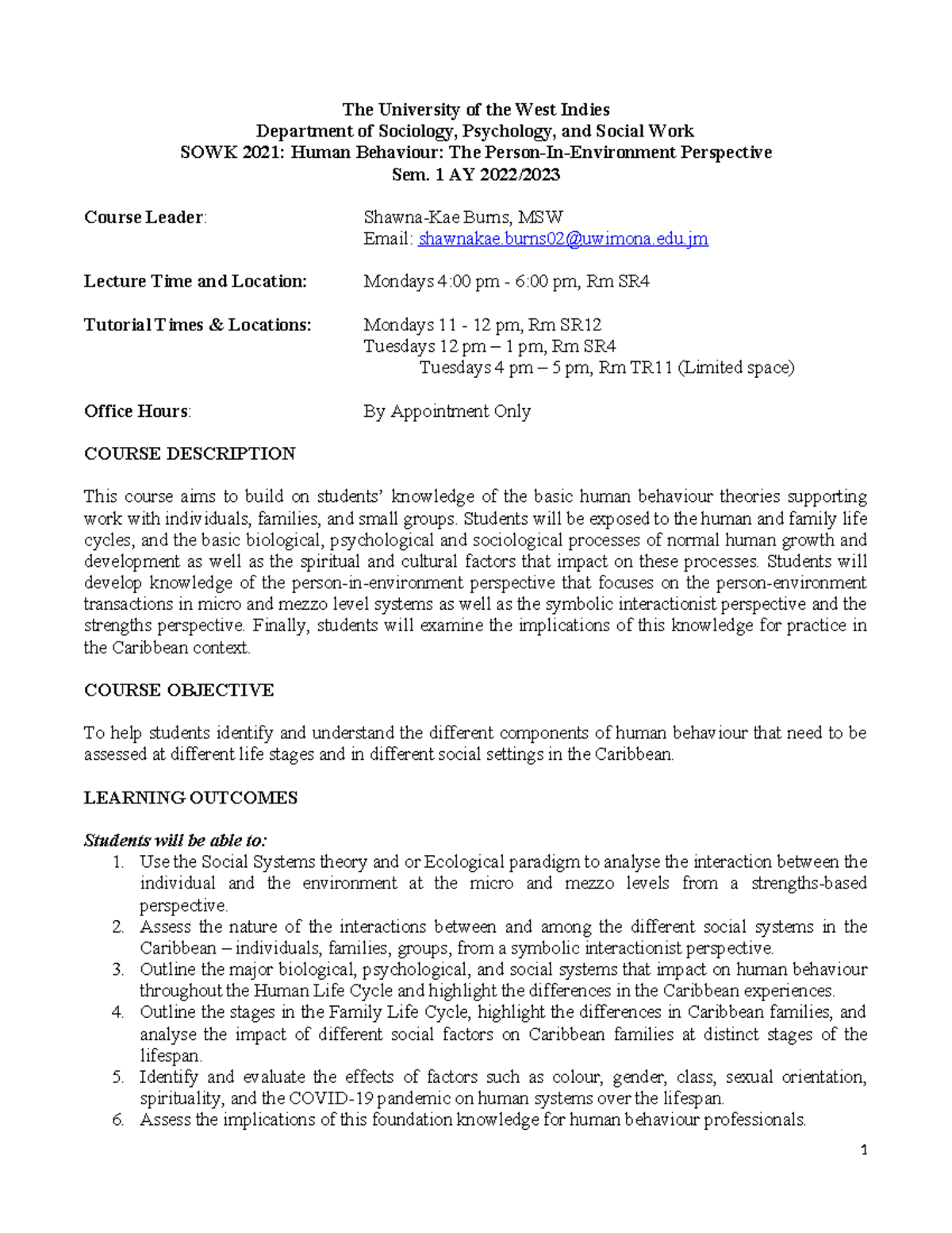 Course Outline - Stuff - The University of the West Indies Department ...