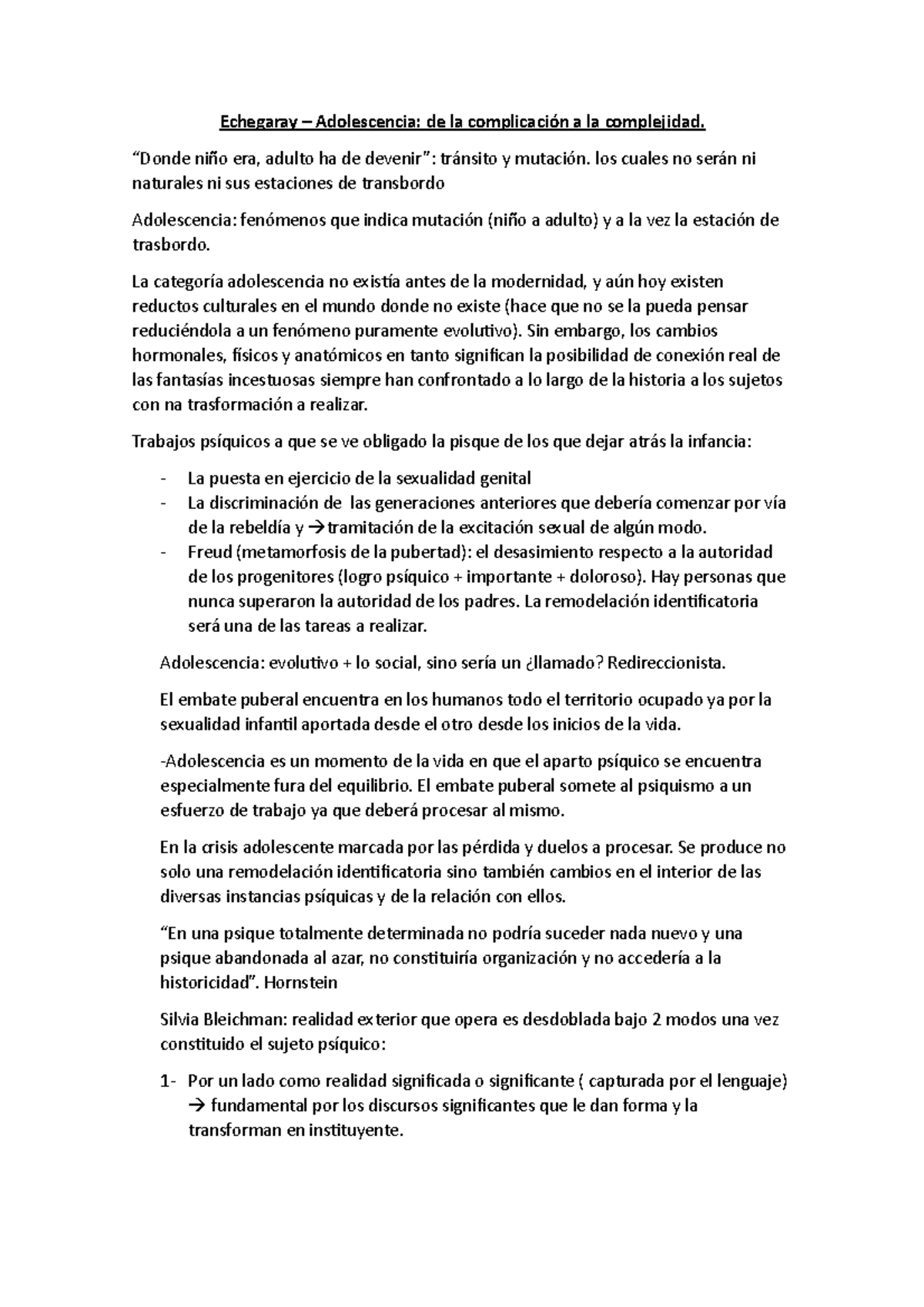 Adolescencia apunte - Resumen adolescentes - Echegaray – Adolescencia ...