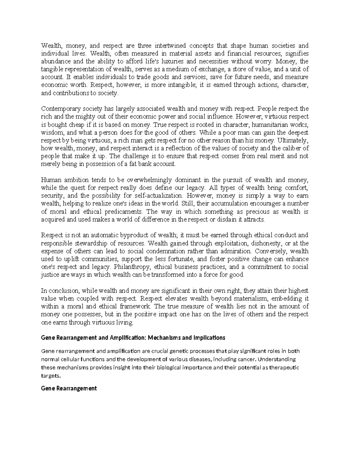Wealth - to pass English exam - Wealth, money, and respect are three ...