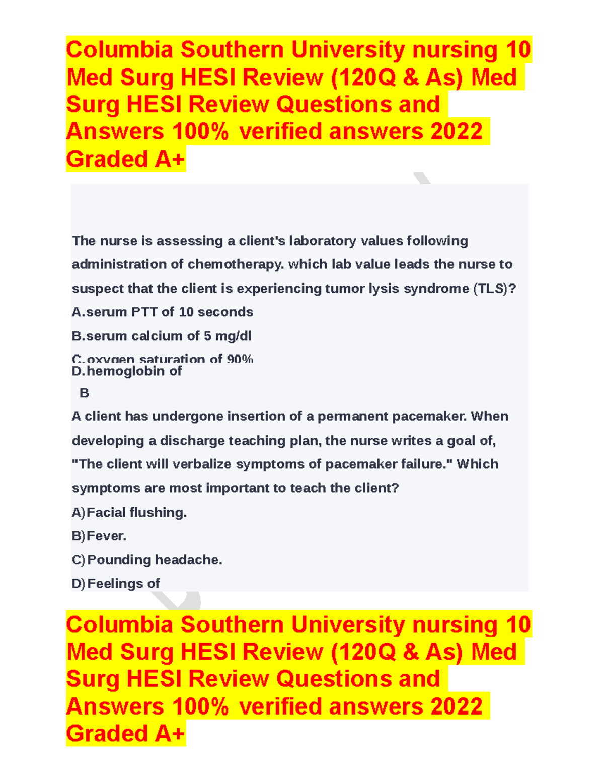 Med Surg HESI Review - which lab value leads the nurse to suspect that ...