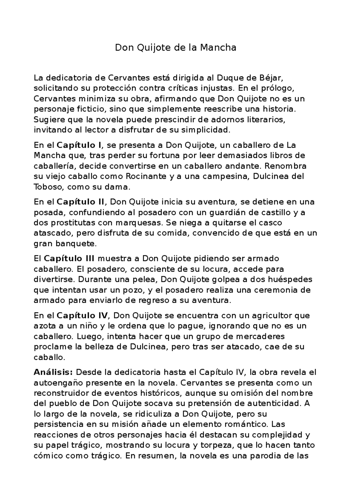 Don Quijote - Resumen y analisis - Don Quijote de la Mancha La ...