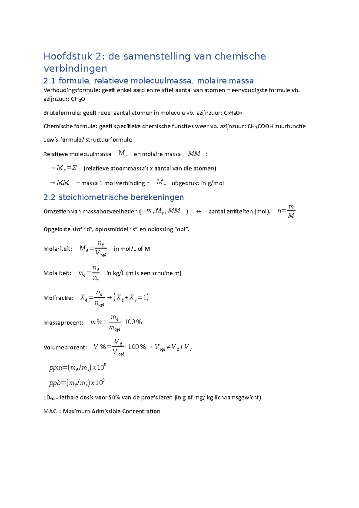 Hoofdstuk 2: de samenstelling van chemische verbindingen (Guy ...